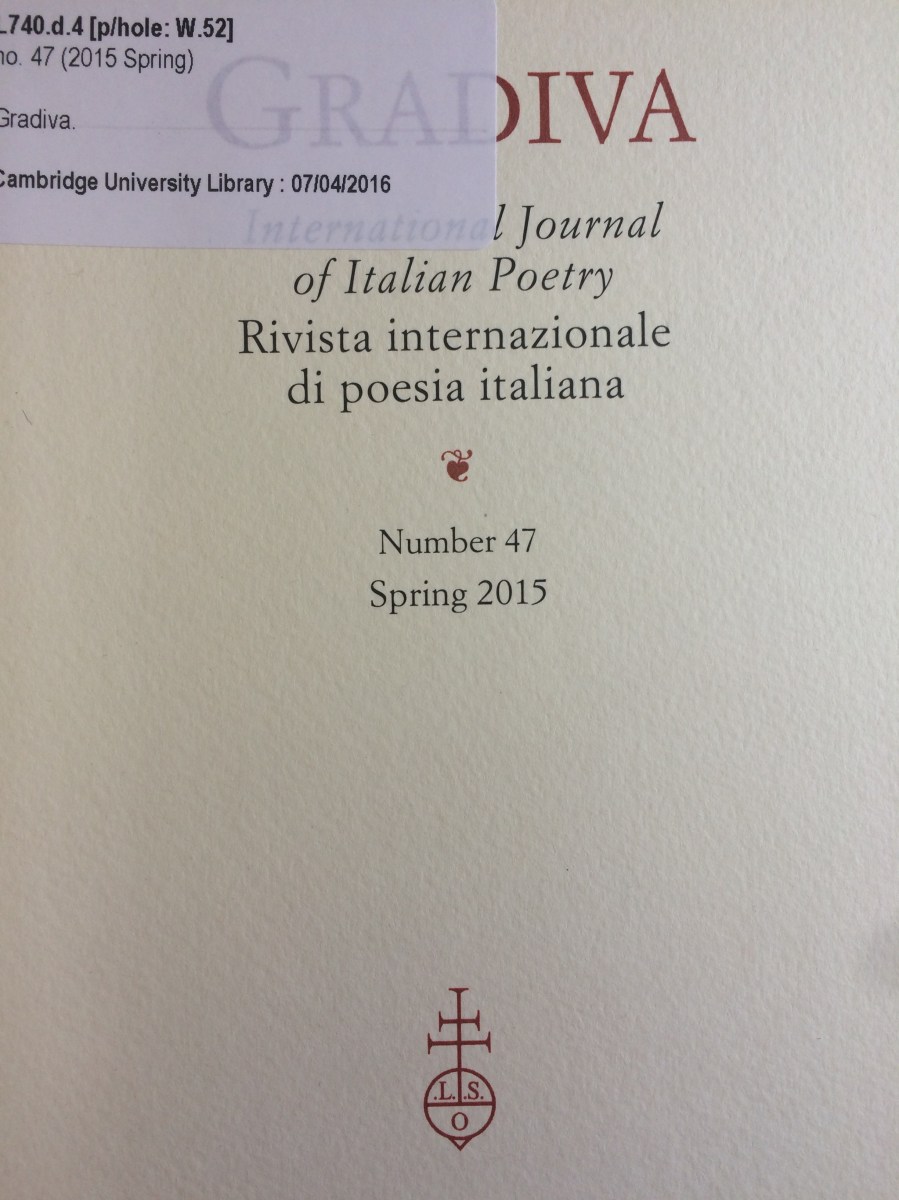 Gradiva, international journal of Italian poetry – Languages across Borders