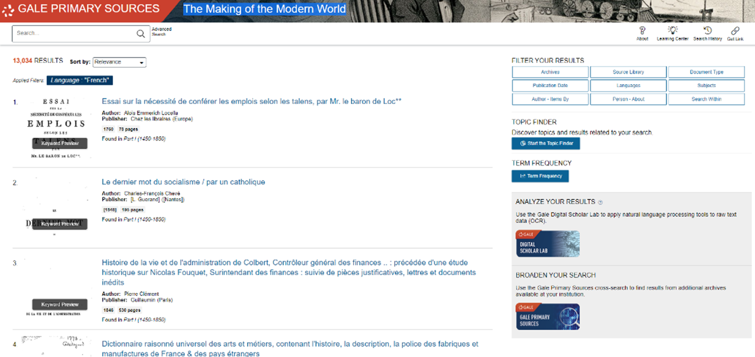 French historical and literary sources in large online databases ...